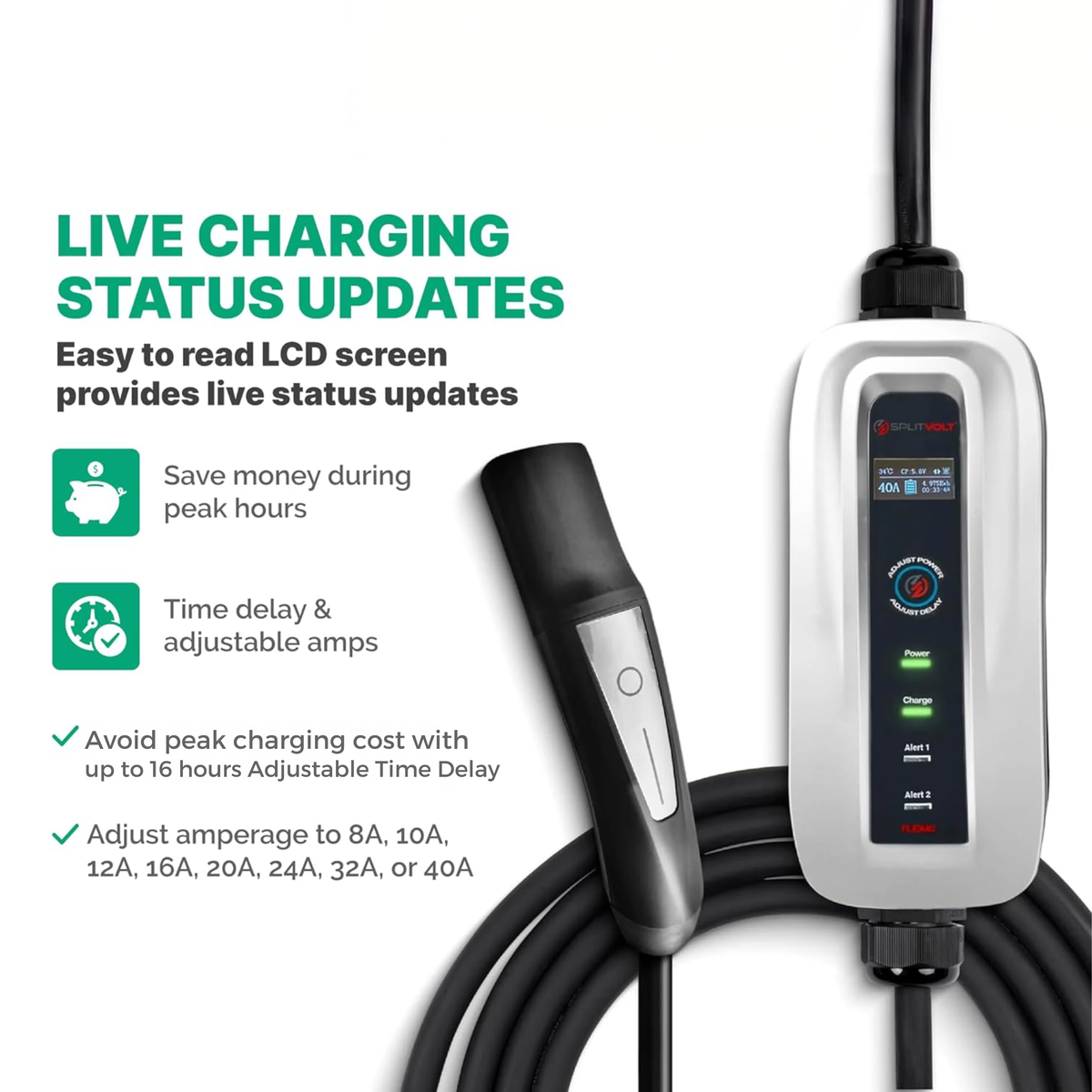 Adjustable up to 40 Amps - EV Charger (240v, 26 ft Cable, NEMA 14-50 ...